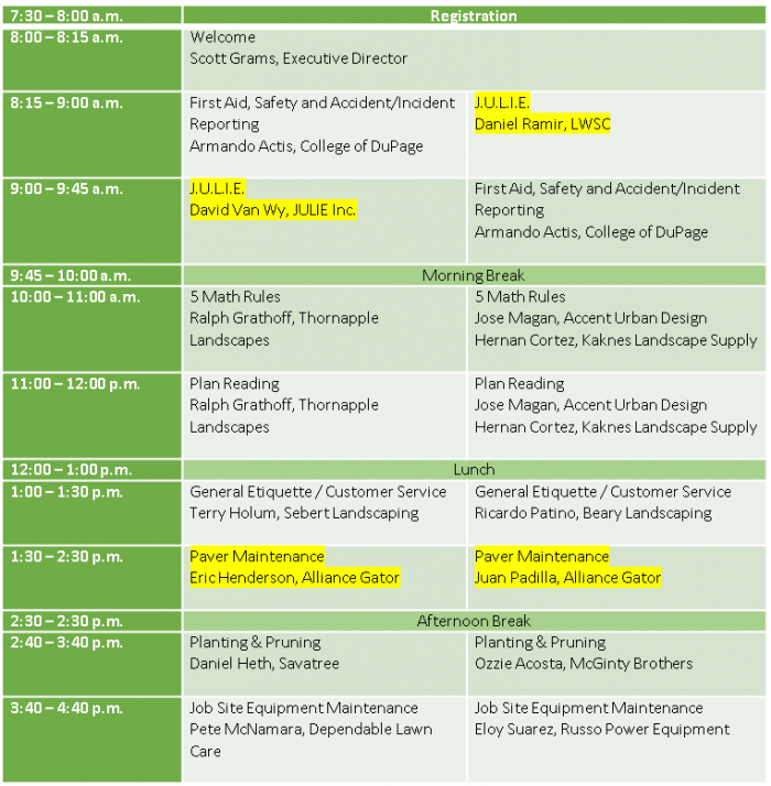 Wednesday Schedule - Landscape Illinois